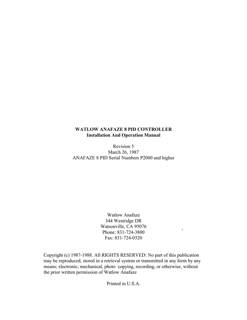 Watlow 8PID Controller manual | Manualzz
