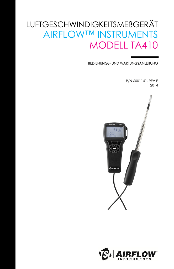 tsi TA410 Airflow Instruments Velocity Meter Bedienungsanleitung | Manualzz