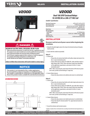 Veris V200D Enclosed Relay Installation Guide | Manualzz