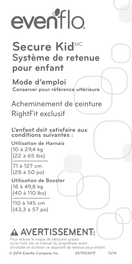 Secure Kid Système de retenue pour enfant AVERTISSEMENT: | Manualzz