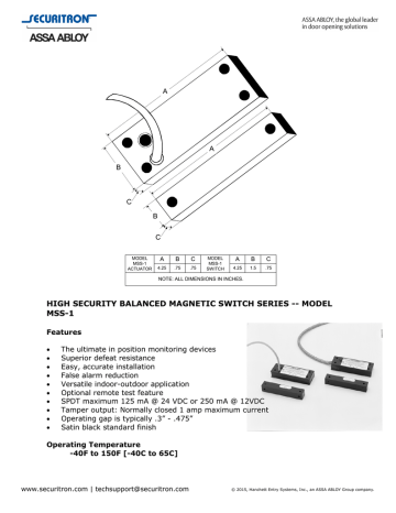 Securitron MSS Maximum Security Switches Specifications | Manualzz