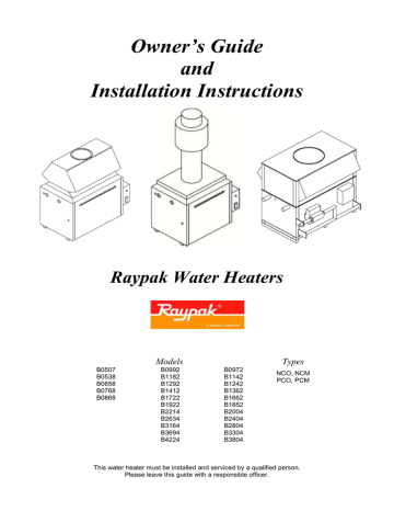 Owner’s Guide and Installation Instructions Raypak Water Heaters | Manualzz
