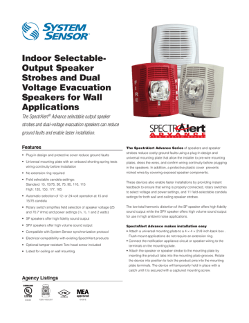 System Sensor SPSR Wall Mount Speaker Strobe Specification | Manualzz