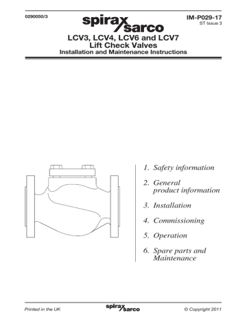 Spirax Sarco LCV3, LCV4, LCV6 and LCV7 Lift Check Valves Installation ...