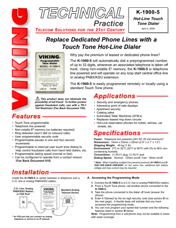 Touch Tone Dialer K-1900 K-1900-5 Technical Practice | Manualzz