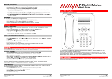 Avaya IP phone 9504 Telephone Quick Guide | Manualzz