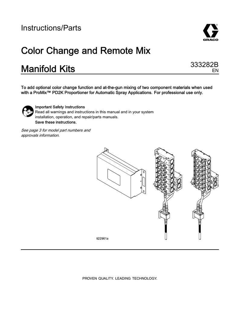 Graco 333282B, Color Change and Remote Mix Manifold Kits Instructions ...