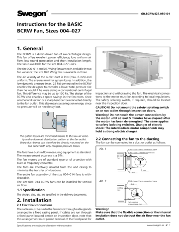 Swegon BCRW Fan Instructions | Manualzz