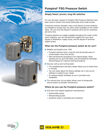Square D Company 9013-FSG2-J21-M4 50 psi Automatic Off Pressure Switch ...