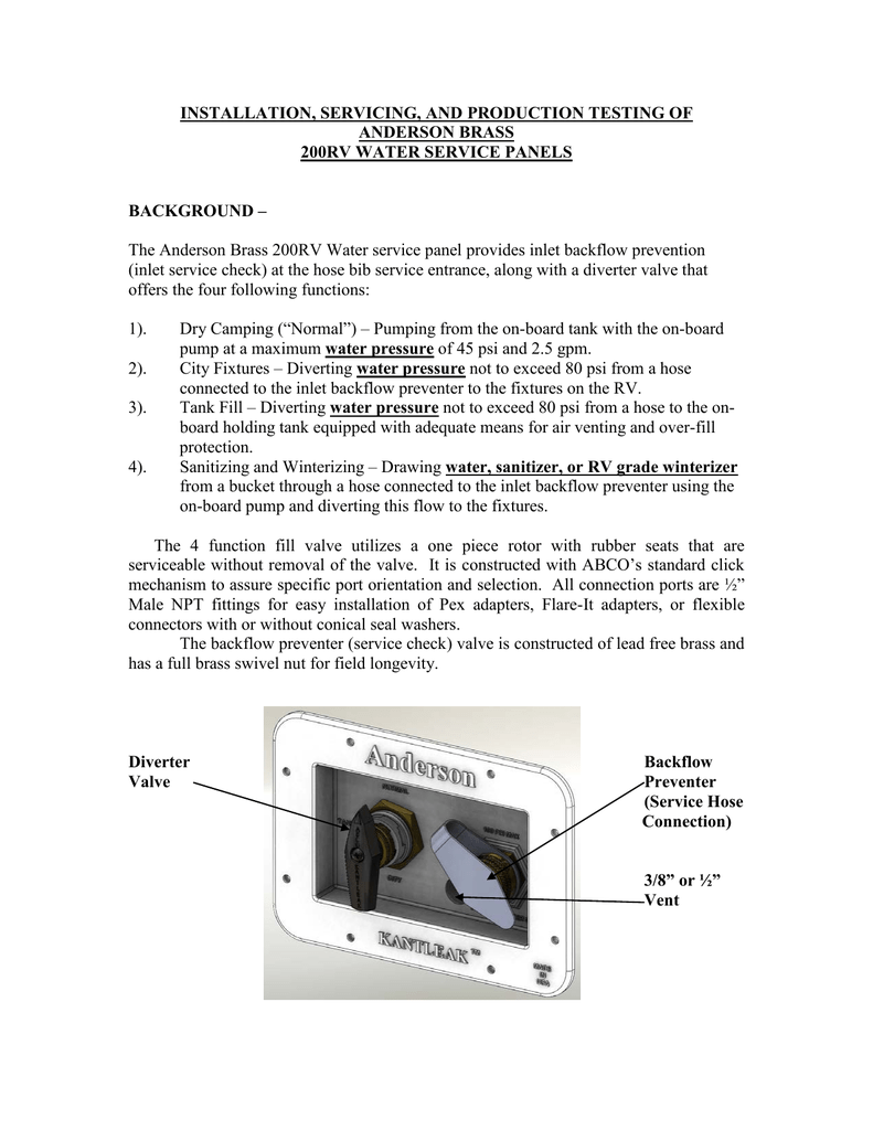 Anderson RV200Kantleak 200RV INSTALLATION SERVICING and TEST ...