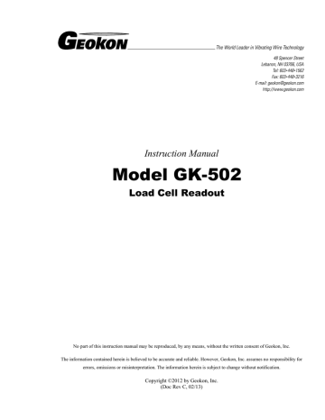 Geokon GK-502 Load Cell Readout Owner's Manual | Manualzz