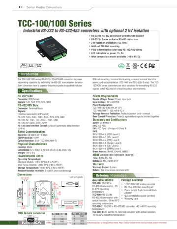 Moxa TCC-100(I)(-T) TCC-100/100I, Industrie RS-232 zu RS-422/485 Konverter Datasheet | Manualzz
