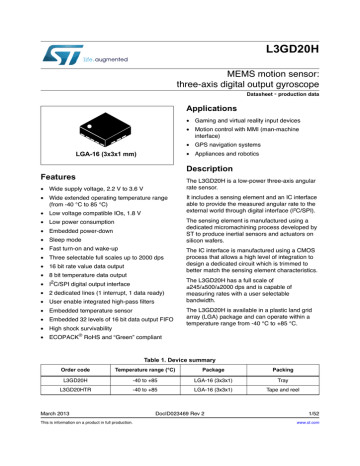 L3GD20H L3GD20H Datasheet - STMicroelectronics | Manualzz