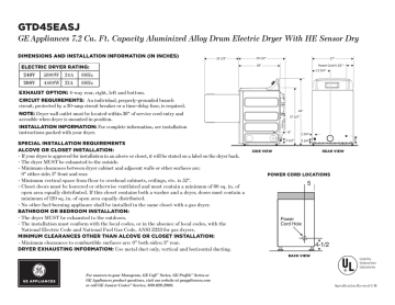 GE GTD45EASJWS Electric Dryer Specification Sheet | Manualzz
