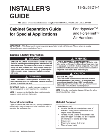 Trane Air Handler Hyperion, ForeFront Installer's Guide | Manualzz