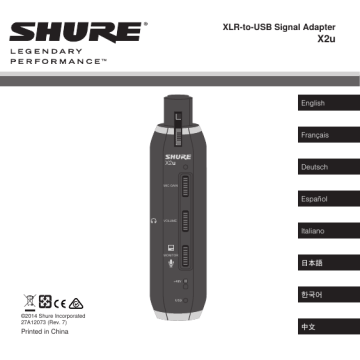 Shure X2U XLR-to-USB Signal Adapter User guide | Manualzz