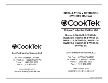 CookTek IHW062-2A Installation, Operation And Owner's Manual | Manualzz