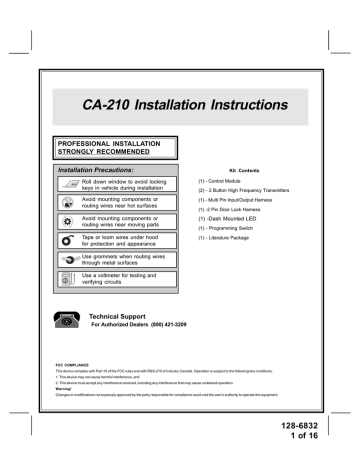 Code Alarm CA210 Keyless entry system Installation Manual | Manualzz