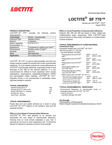 LOCTITE 770, 10G Surface Preparation Data Sheet | Manualzz