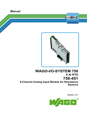 Analog Input Module WAGO-I/O-SYSTEM 750 750-451 8 AI RTD Manual | Manualzz