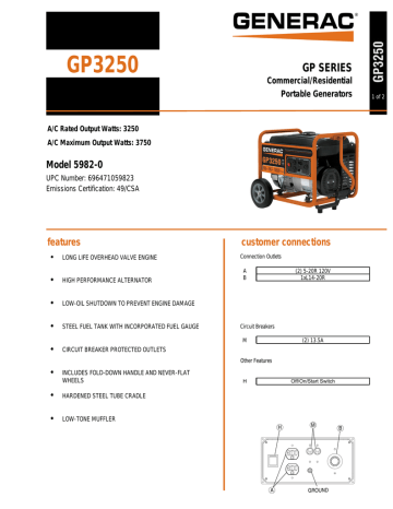 Generac Power Systems GP3250 GP SERIES Specification | Manualzz