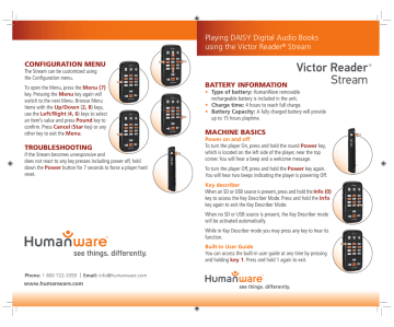 Humanware Victor Reader Stream User manual | Manualzz