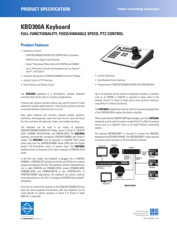 Pelco KBD300A Keyboard Specification Sheet | Manualzz