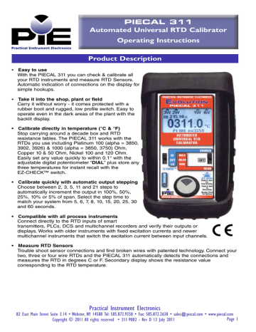 PIECAL 311 Operating Instructions | Manualzz