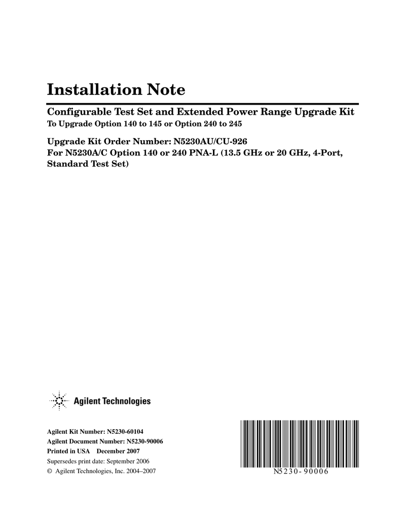 Keysight N5230A & N5230C Std. Test Set, 20 GHz 4-Port PNA-L ...