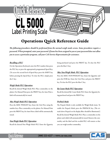 CAS CL5000 Series Operations Quick Reference Manual | Manualzz