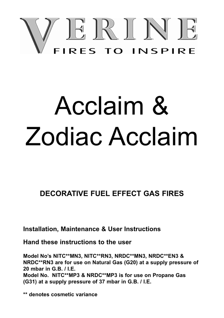 Verine Acclaim Gas Fire Tray Instructions | Manualzz