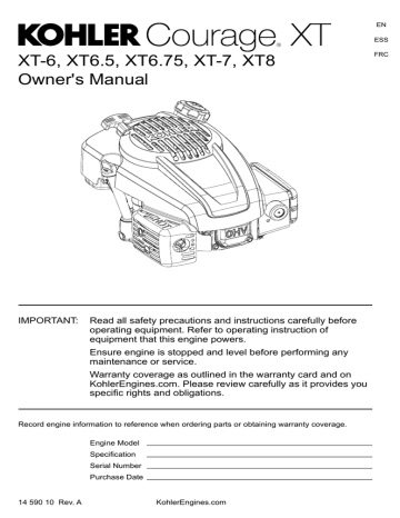 Kohler Courage XT XT-6, XT6.5, XT6.75, XT-7, XT8 Owner's Manual | Manualzz