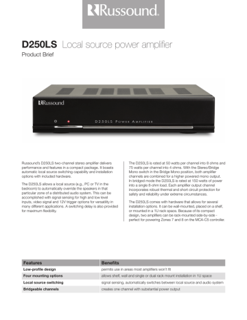 Russound D250LS 2-Channel Digital Amplifier Product Brief | Manualzz
