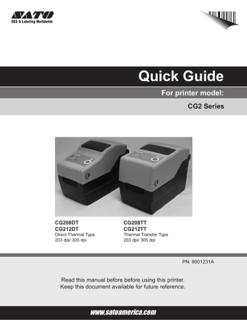 SATO CG2 Series Quick Guide | Manualzz
