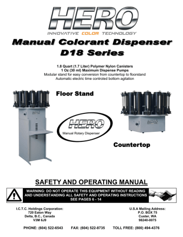 HERO Colorant Dispenser D18 Series Owners Manual | Manualzz