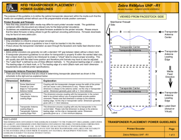 Zebra R4Mplus UHF R1 RFID Transponder Placement Guide | Manualzz