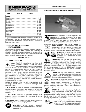 Enerpac LW16 Instruction Sheet | Manualzz