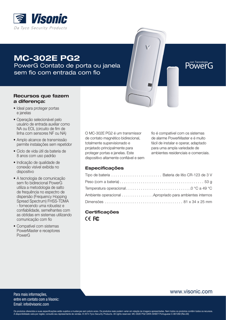 MC-302E PG2 PowerG Contato de porta ou janela Recursos que fazem Manualzz