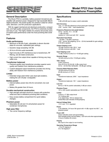Shure FP23 User guide | Manualzz
