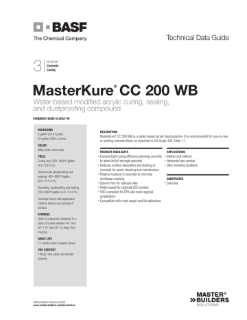 BASF concrete curing CC 200 WB Technical Data Guide | Manualzz