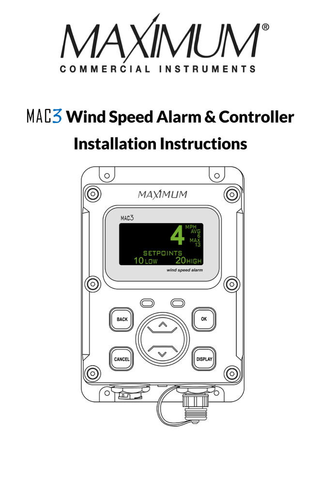 Maximum MAC3 Wind Speed Alarm and Controller Owner Manual | Manualzz