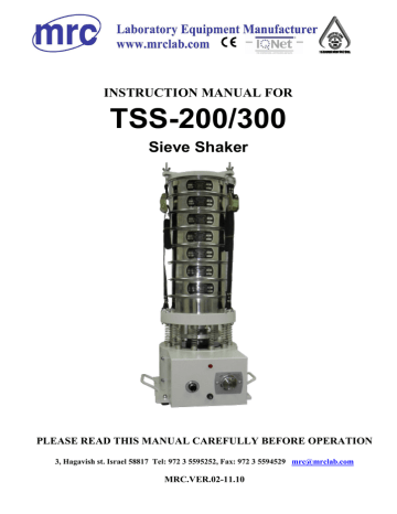 Sieve Shaker TSS 200, TSS 300 INSTRUCTION MANUAL | Manualzz