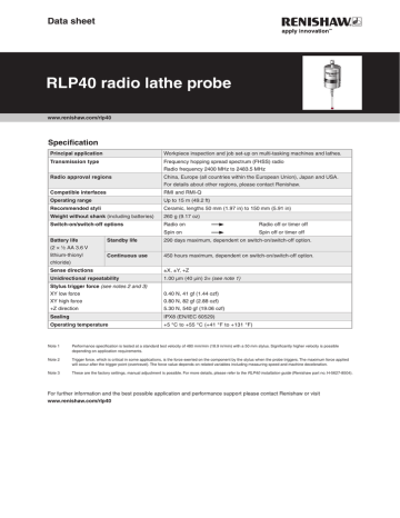 Renishaw RLP40 radio lathe probe Data Sheets | Manualzz