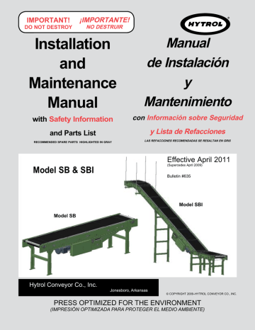 Hytrol Conveyor SB, SBI Installation and Maintenance Manual | Manualzz
