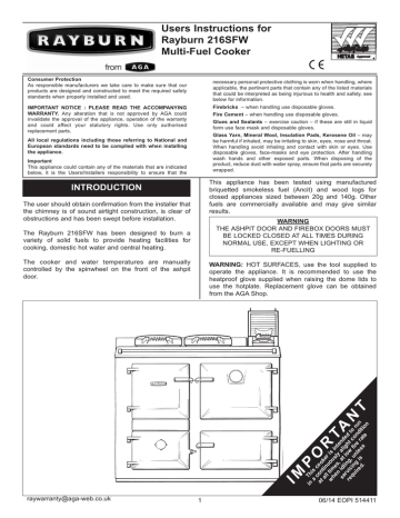 Rayburn Heatranger 216SFW User Instructions | Manualzz