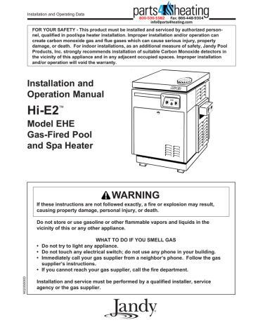 Jandy Hi-E2 EHe Installation and Operation Manual | Manualzz