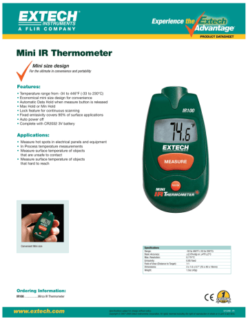 Extech Instruments IR100 Mini IR Thermometer Datasheet | Manualzz