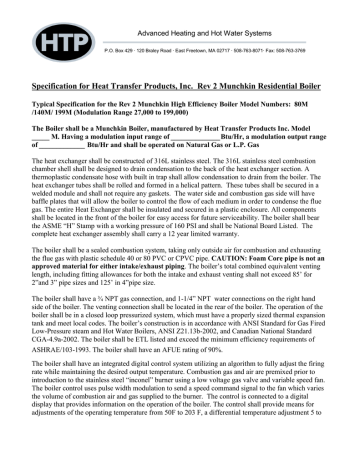 HTP Munchkin Boiler Specification | Manualzz