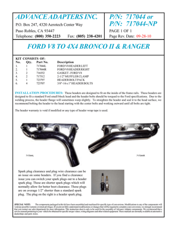 Advance Adapters 717044-NP FORD V8-BRONCO II HDR-PLAIN Instructions ...