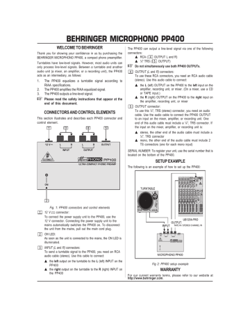 Behringer PP400 Phono Preamp Owner's Manual | Manualzz